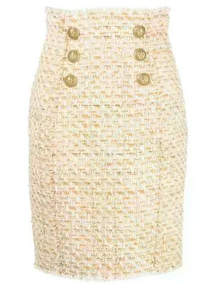 Balmain Button-embellished Tweed Skirt - Neutrals