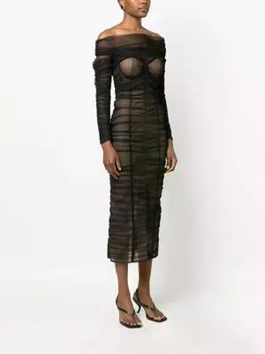 ANA RADU Strapless Ruched Midi Dress