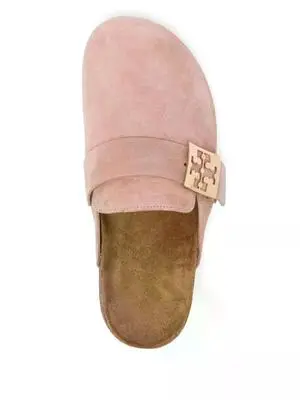 Tory Burch Mellow Suede Mules With Logo Hardware - Pink