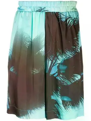 LANEUS Palm Tree-print Elasticated-waist Shorts - Blue
