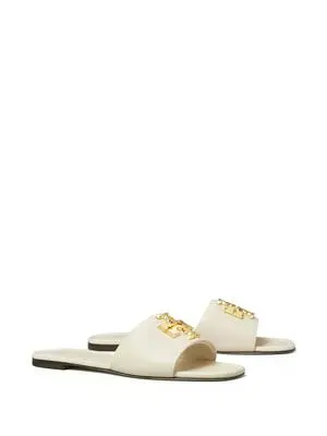 Tory Burch Eleanor Logo-plaque Leather Slides - Neutrals