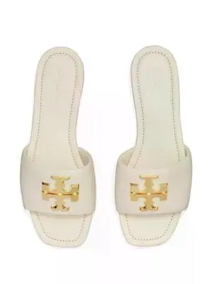 Tory Burch Eleanor Logo-plaque Leather Slides - Neutrals