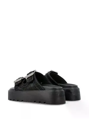 Casadei Leather Flatform Slides With Embroidered Motif - Black
