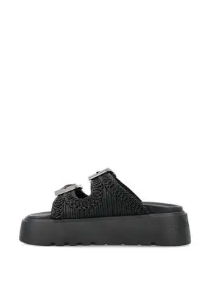 Casadei Leather Flatform Slides With Embroidered Motif - Black