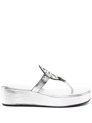 Tory Burch Miller Leather Sandals - Silver