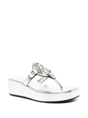 Tory Burch Miller Leather Sandals - Silver