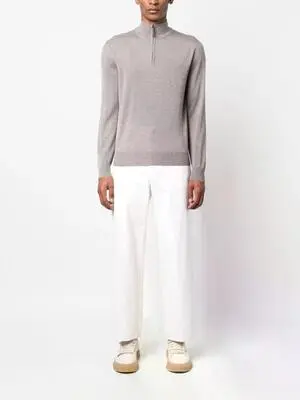 Canali Zip-detail Merino Jumper - Brown