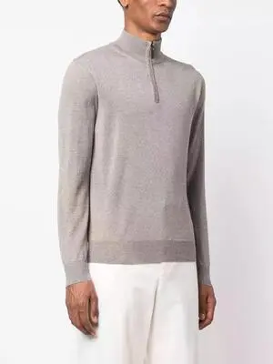 Canali Zip-detail Merino Jumper - Brown