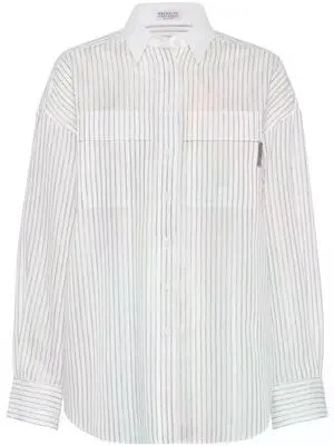 Brunello Cucinelli Striped Long-sleeve Shirt With Monili Detail