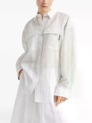 Brunello Cucinelli Striped Long-sleeve Shirt With Monili Detail