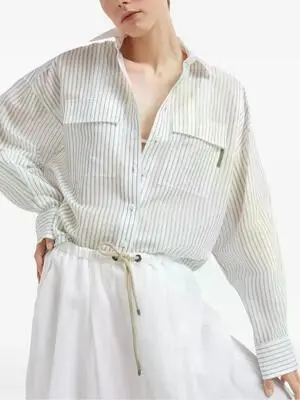 Brunello Cucinelli Striped Long-sleeve Shirt With Monili Detail