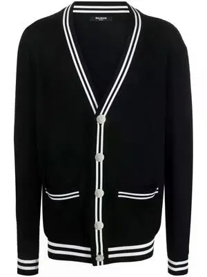 Balmain Contrasting-trim V-neck Cardigan