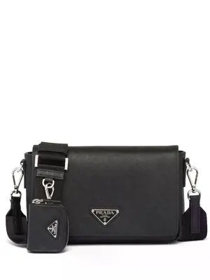 Prada Saffiano Leather Shoulder Bag With Removable Pouch - Black