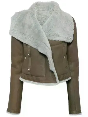 Rick Owens Shearling-lined Biker Jacket - Brown