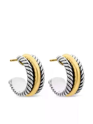 David Yurman 14k Yellow Gold And Sterling Cable Collectibles Huggie Hoop Earrings - Silver