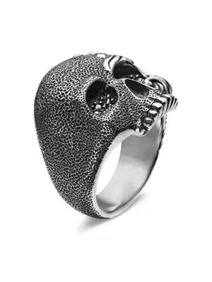 David Yurman Sterling Waves Skull Ring With Diamonds