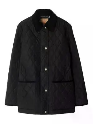 Burberry Quilted Barn Jacket With Corduroy Collar - Black