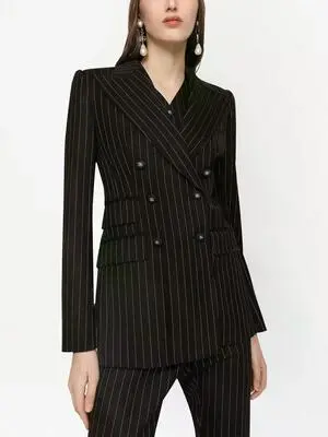 Dolce & Gabbana Striped Double-breasted Blazer - Black