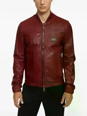Dolce & Gabbana Logo-appliqué Leather Jacket