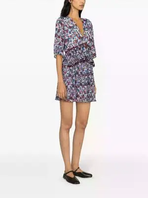 GANNI Pleated Floral-print Minidress - Blue