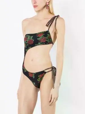 AMIR SLAMA Rose-print Cut-out One-piece Swimsuit