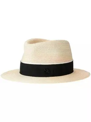 MAISON MICHEL Andre Logo Plaque-detail Straw Fedora