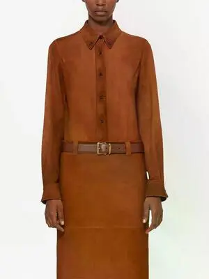 Miu Miu Leather Belt With Engraved Logo - Brown