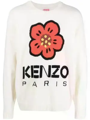 Kenzo Boke Flower Intarsia-knit Wool Jumper - Neutrals