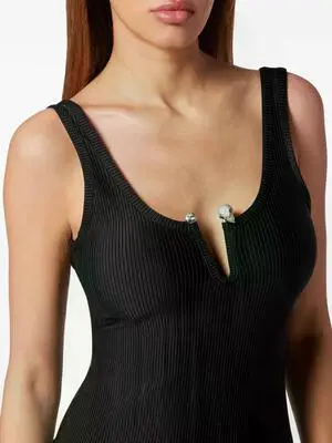 Philipp Plein Metallic Skull Ribbed Midi Dress