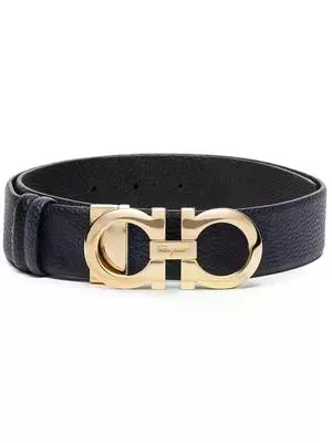 FERRAGAMO Leather Gancini Buckle Belt - Blue