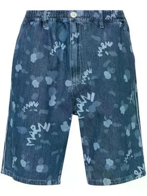 Marni All-over Logo-print Denim Shorts - Blue