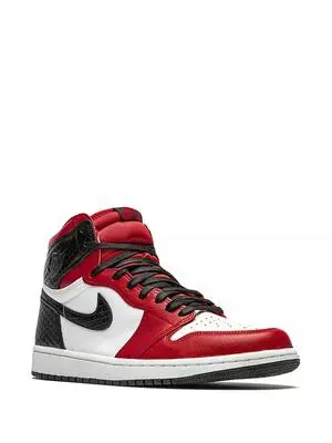 JORDAN Air 1 High Retro Satin Snake Sneakers - Red