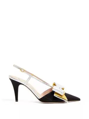 Valentino Garavani Moirè Fabric Slingback Pumps With Bow Detailing