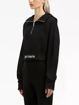 Palm Angels Cropped Cotton Logo Strap Sweatshirt
