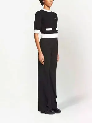 Prada Cropped Embroidered Logo Sweater - Black