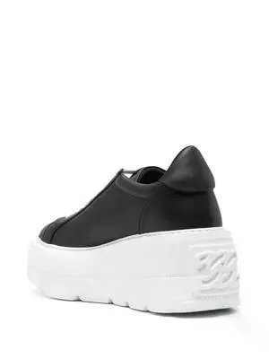 Casadei Nexus Leather Wedge Sneakers - Black