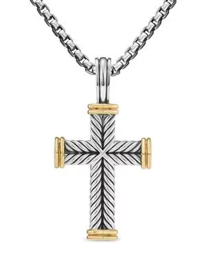 David Yurman 18kt Yellow Gold And Sterling Chevron Cross Pendant - Silver