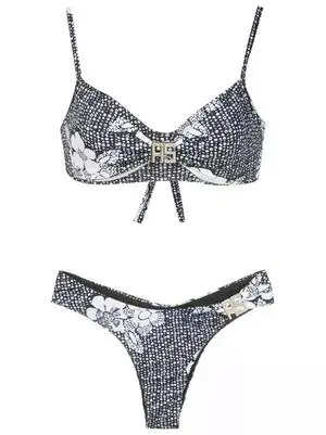 AMIR SLAMA Logo-plaque Floral-print Bikini