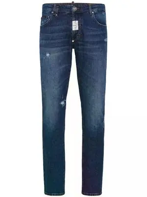 Philipp Plein Paint-splatter Slim-fit Jeans - Blue