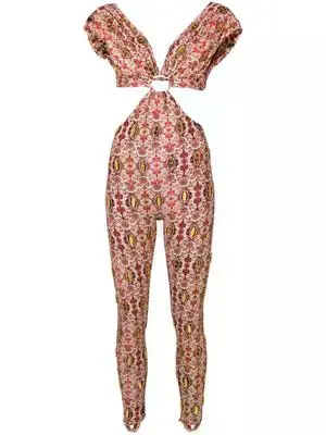 AMIR SLAMA Floral-print Cut-out Jumpsuit - Multicolour
