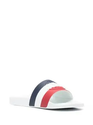Moncler Striped Logo-detail Slides - White