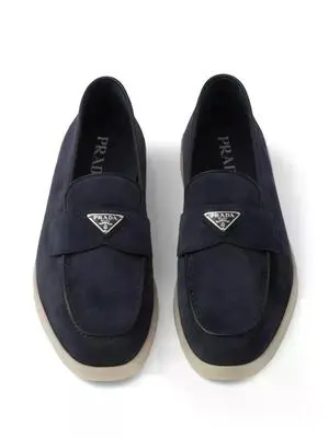 Prada Suede Loafers With Enameled Triangle Logo