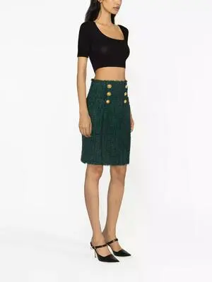 Balmain Button-detail Tweed Pencil Skirt