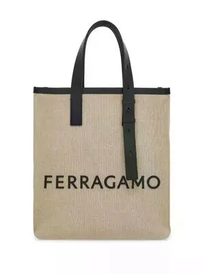 FERRAGAMO Embossed-logo Leather Tote Bag - Neutrals