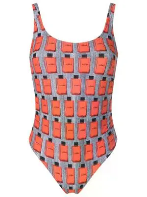 AMIR SLAMA Illustration-print Open-back Swimsuit - Orange