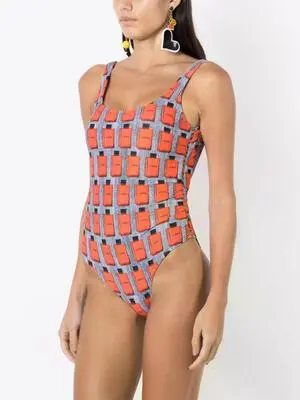 AMIR SLAMA Illustration-print Open-back Swimsuit