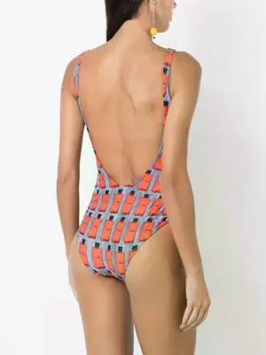 AMIR SLAMA Illustration-print Open-back Swimsuit