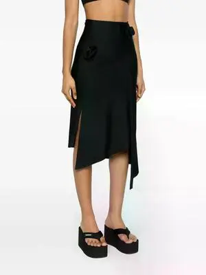Coperni Asymmetric Floral Appliqué Midi Skirt - Black