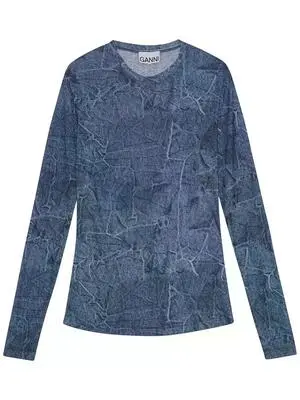 GANNI Printed Mesh Top