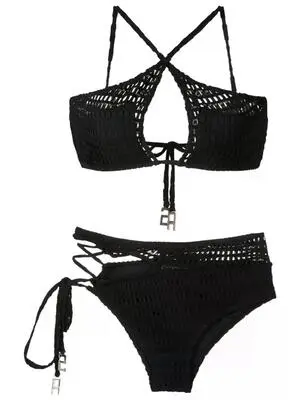 AMIR SLAMA Open-knit Cut-out Bikini Set - Black